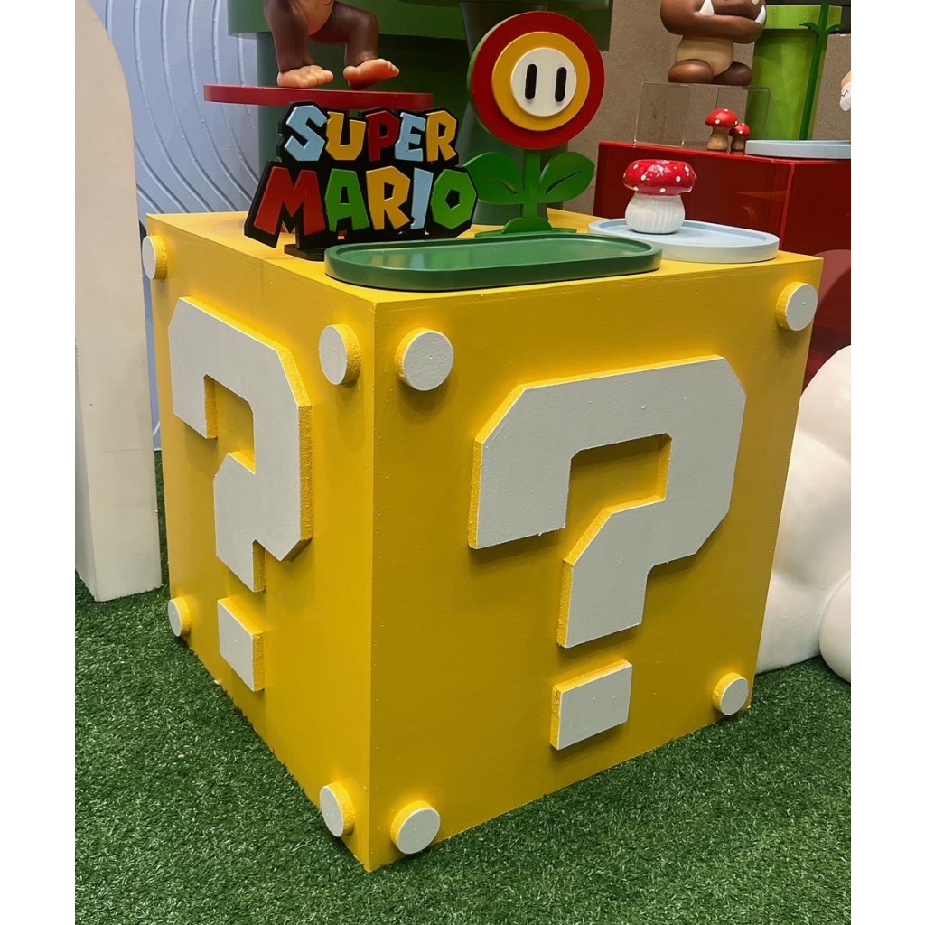 CUBO MESA MDF INTERROGACAO MARIO BROS 60X40CM
