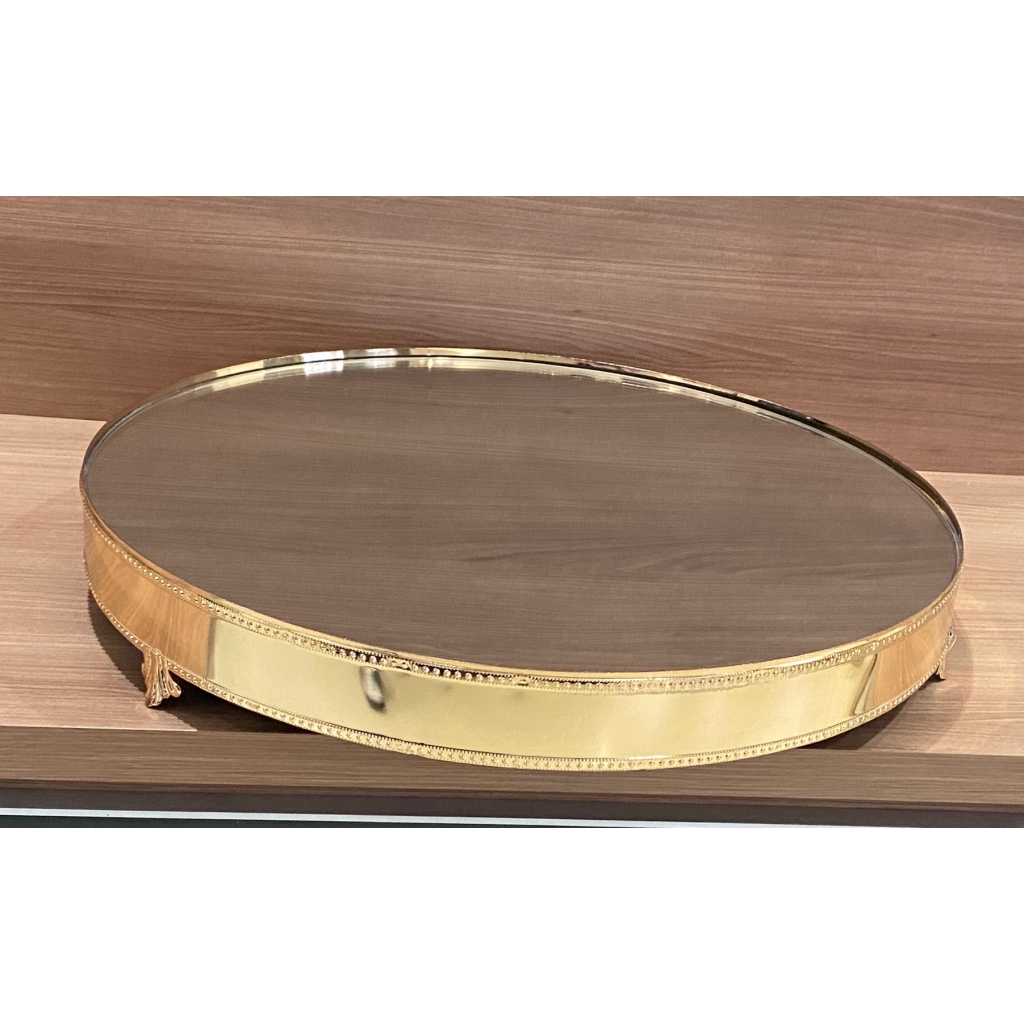 Boleira Luxo Lisa Dourada com Espelho 50cm D | Selecto Locações