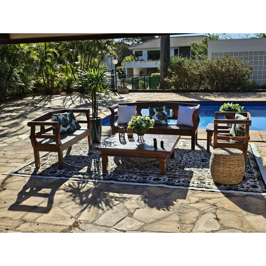 KIT LOUNGE CORAÇÃO MADEIRA P/ 7 LUGARES - TAPETE, SOFÁS, POLTRONA ...
