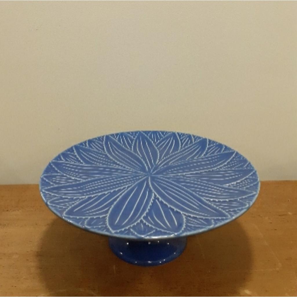 BOLEIRA AZUL DECORADA FOLHA