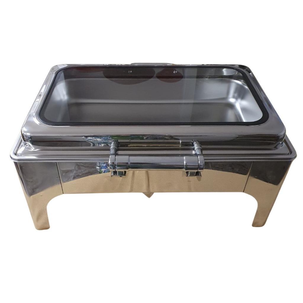 Rechaud em inox Retangular grande 02 cubas (tampa de vidro) 9lts ...