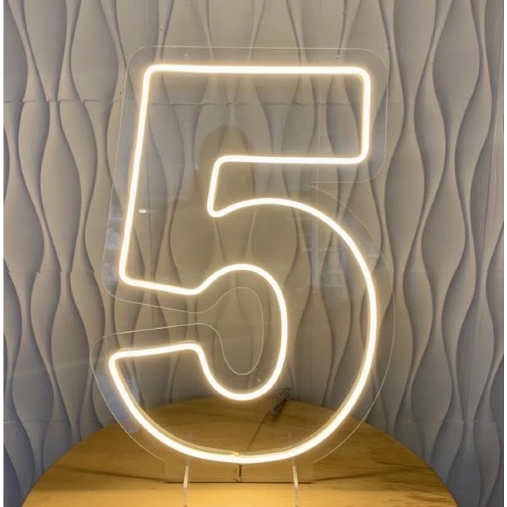 NÚMERO 5 EM ACRÍLICO E LED (60cm)