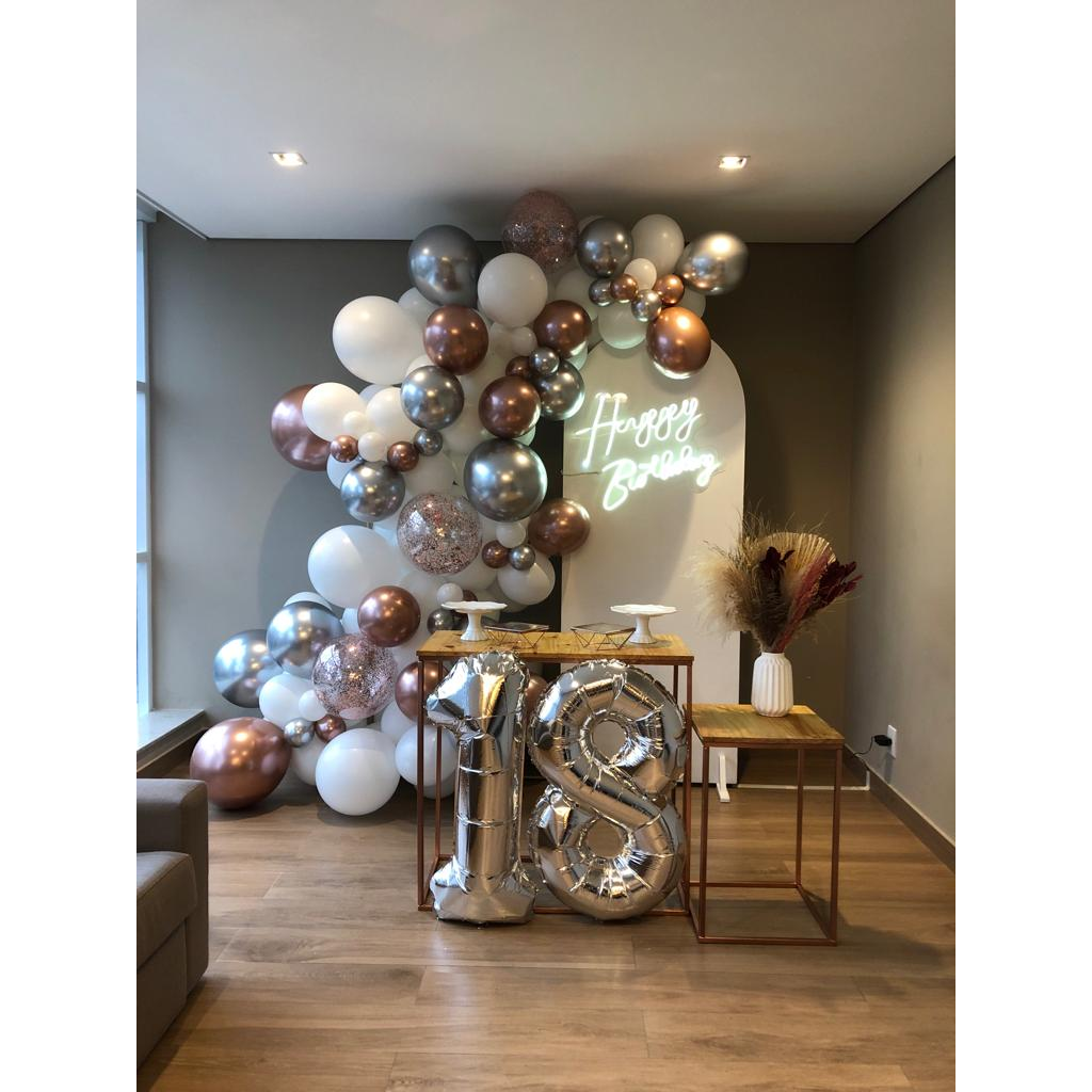 Decoração - Festa Adulto 18 anos Prata e Rose Gold