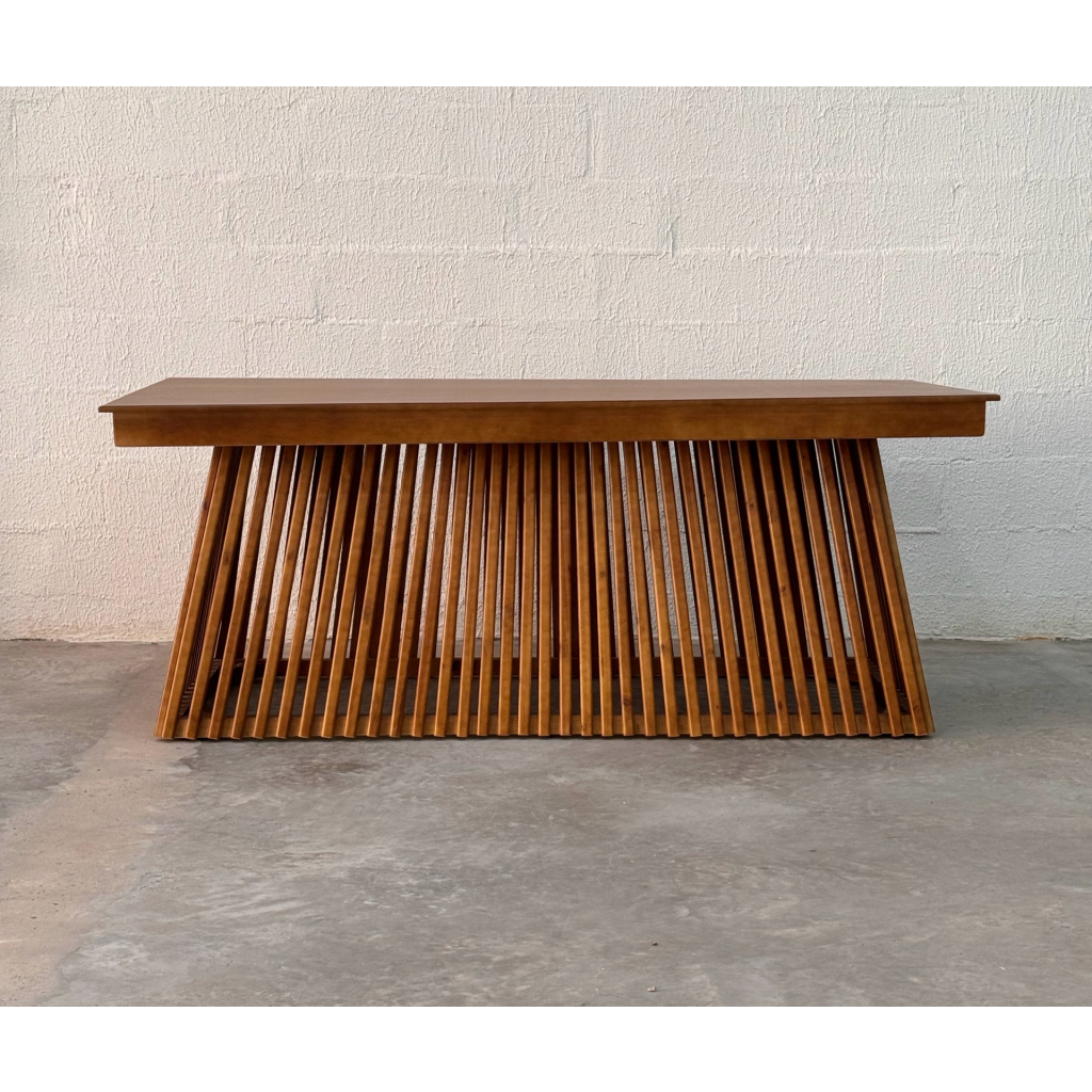 Mesa Ripada Retang Borda Slin Castanho