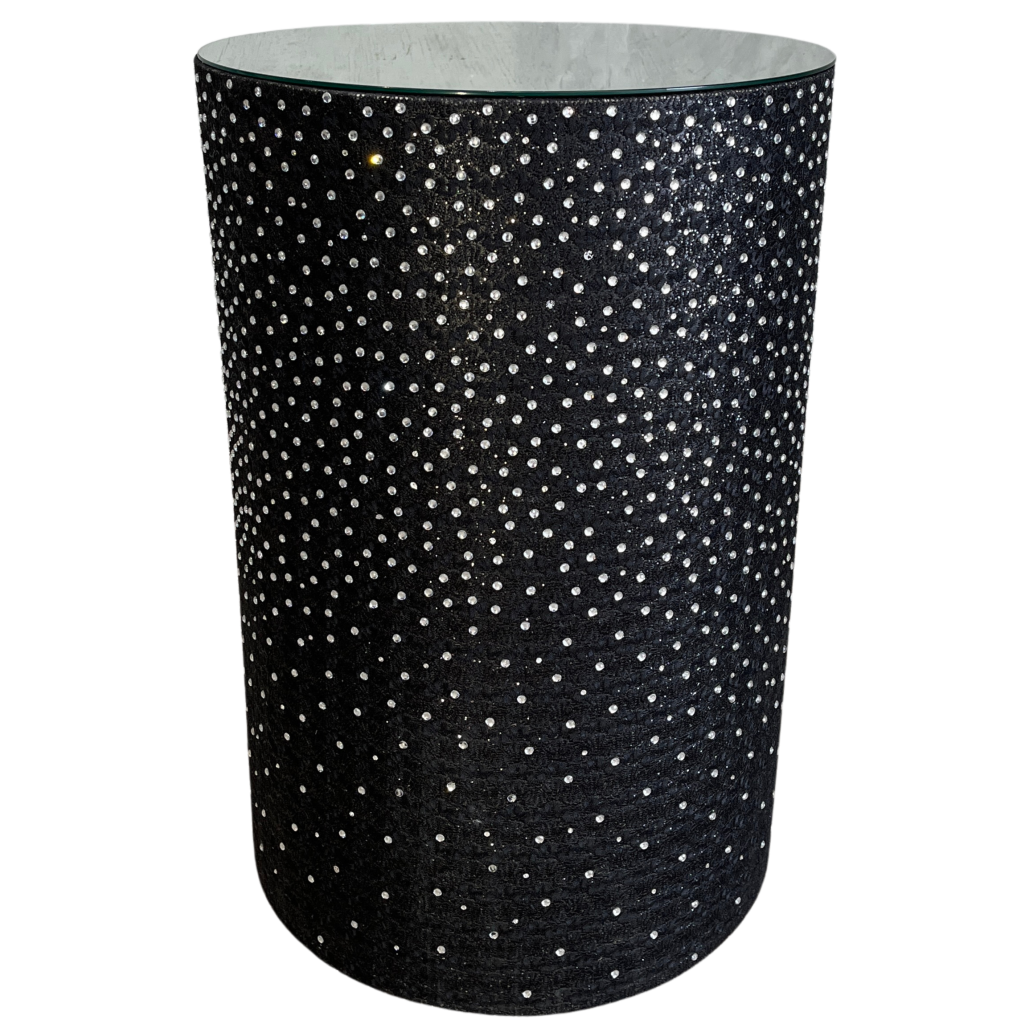 MESA DE RODINHA PRETA BRILHANTE - 61d x 97 cm