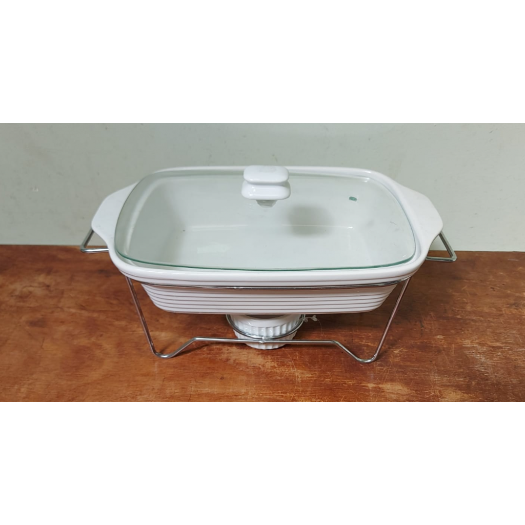 RECHAUD DE CERÂMICA BRANCA C/ TAMPA DE VIDRO G