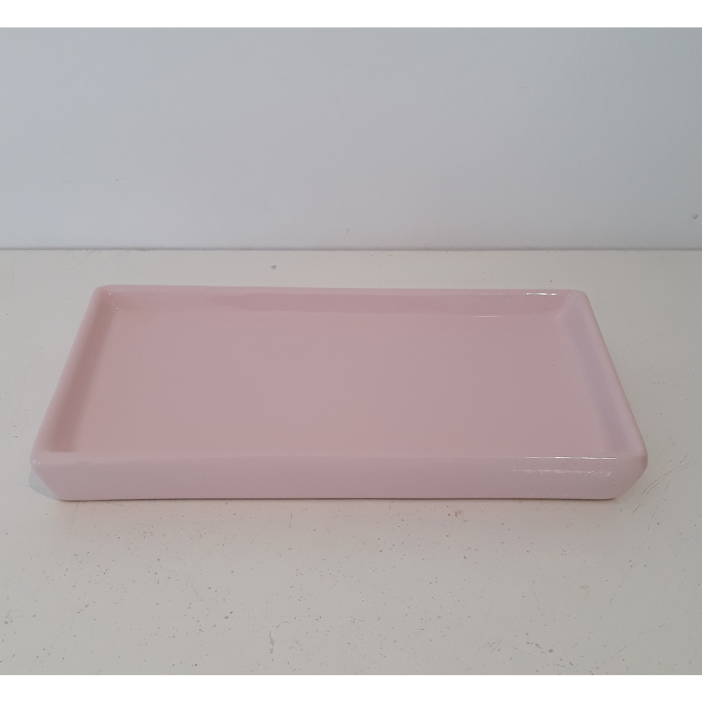Bandeja Rosa Candy Retangular com Bordas Altas sem Pés Silveira