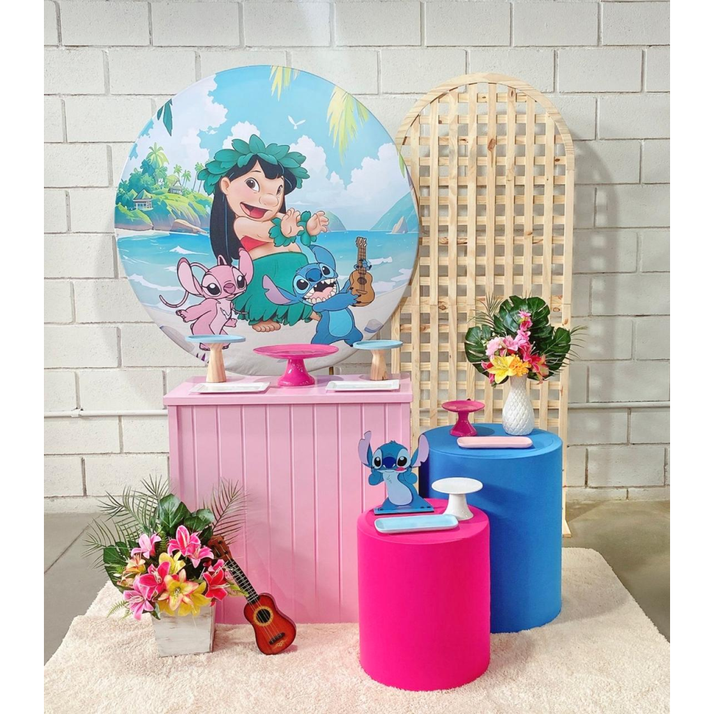 KIT LILO, STITCH E ANGEL MESA BALCÃO ROSA CANDY