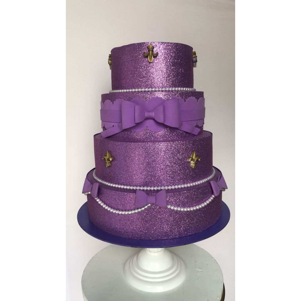 BOLO ROXO GLITTER 4 ANDARES