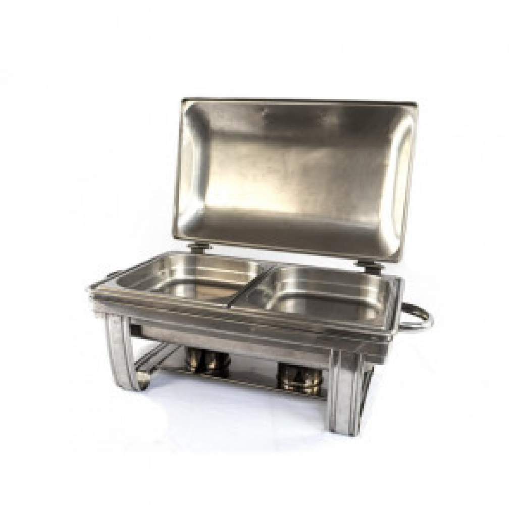 RECHAUD DE INOX 9L BANHO MARIA RET. BASE GROSSA COM 2 CUBAS